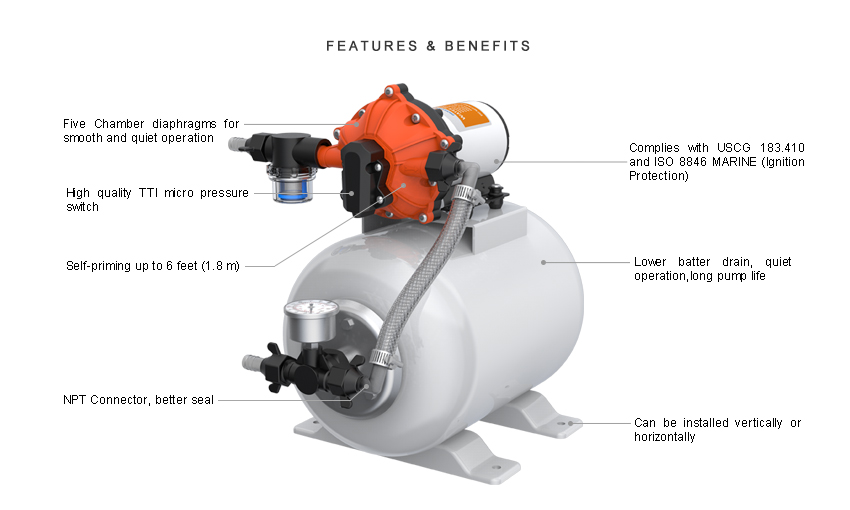 Seaflo Pump - 8L Accumulator Pressure Boost System
