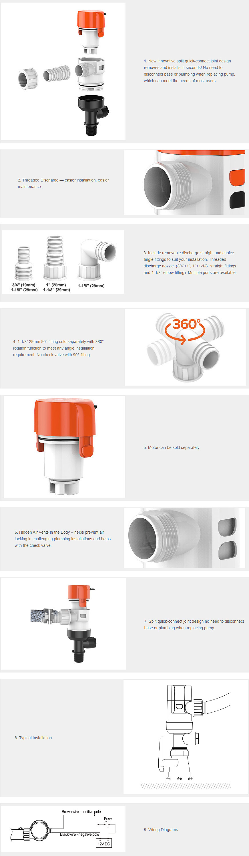 seaflo 13D SERIES 1100GPH LIVEWELL/BAITWELL PUMPS Bait Pump-SEAFLO