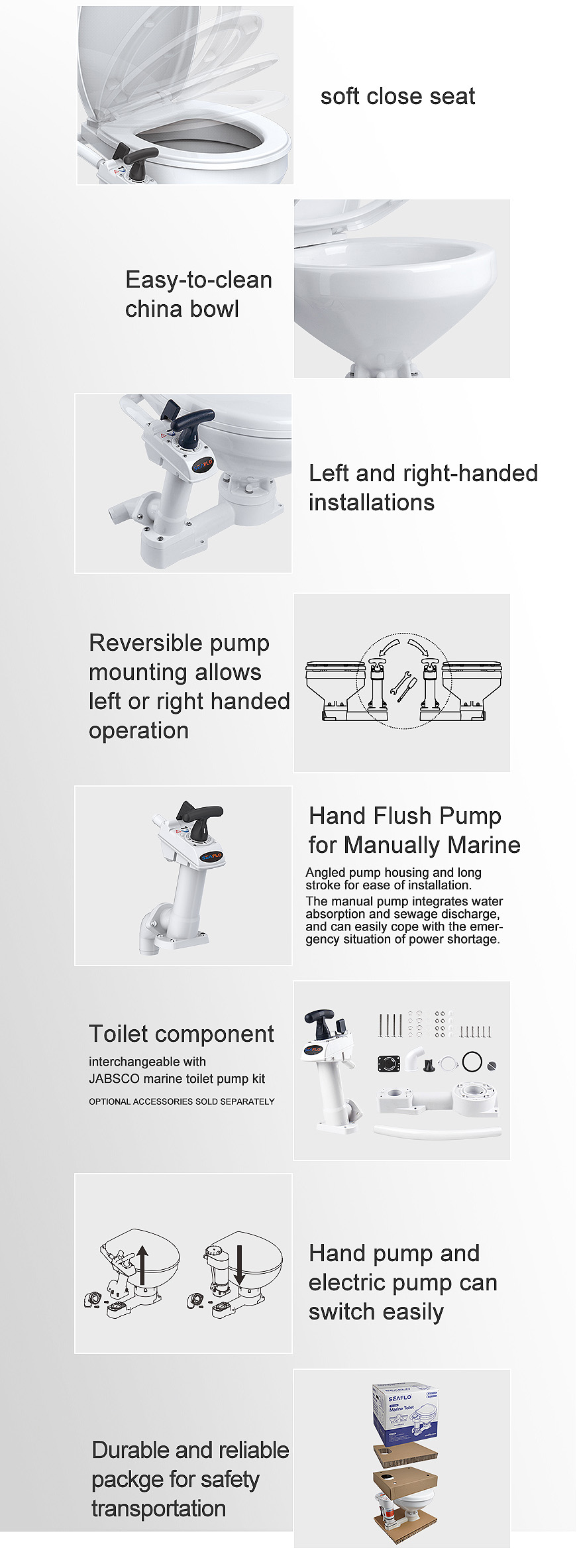 SEAFLO Outdoor Bathroom Shower Portable Marine Toilet Powerful Swirl ...