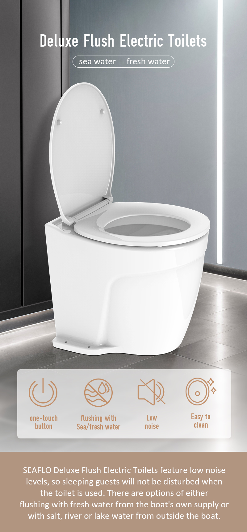 SEAFLO 12v/24v Deluxe marine toilet Silent Electric Toilet Smart Marine Toilet with Flush Pump ...